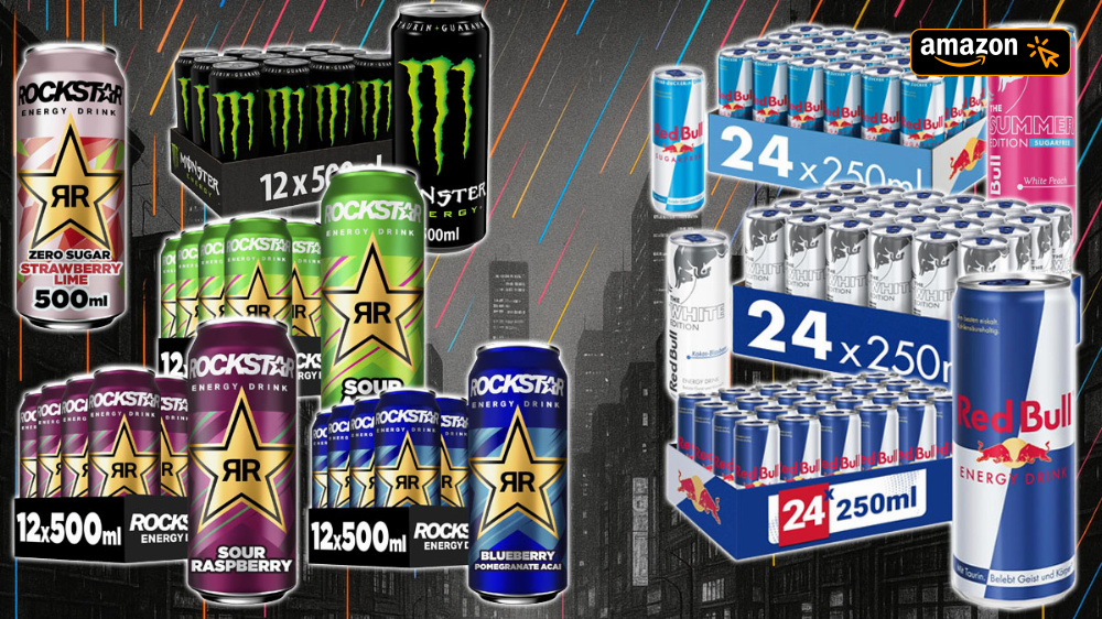 Ab 10,49 € für 12 0,5-l-Dosen: Befristet schüttet Amazon Energy Drinks ...