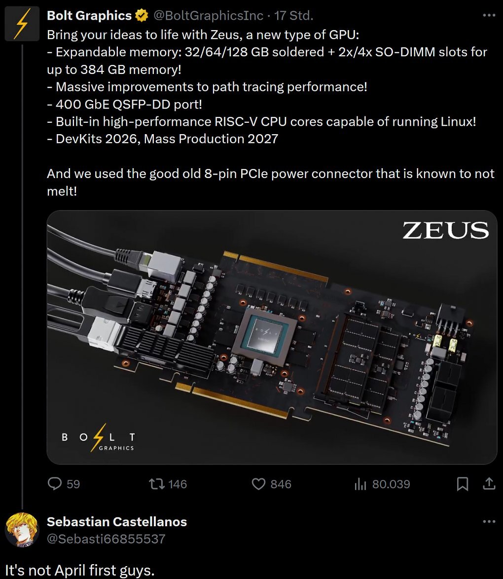 GPU-Startup: Bolt Graphics legt wilde Versprechen nach