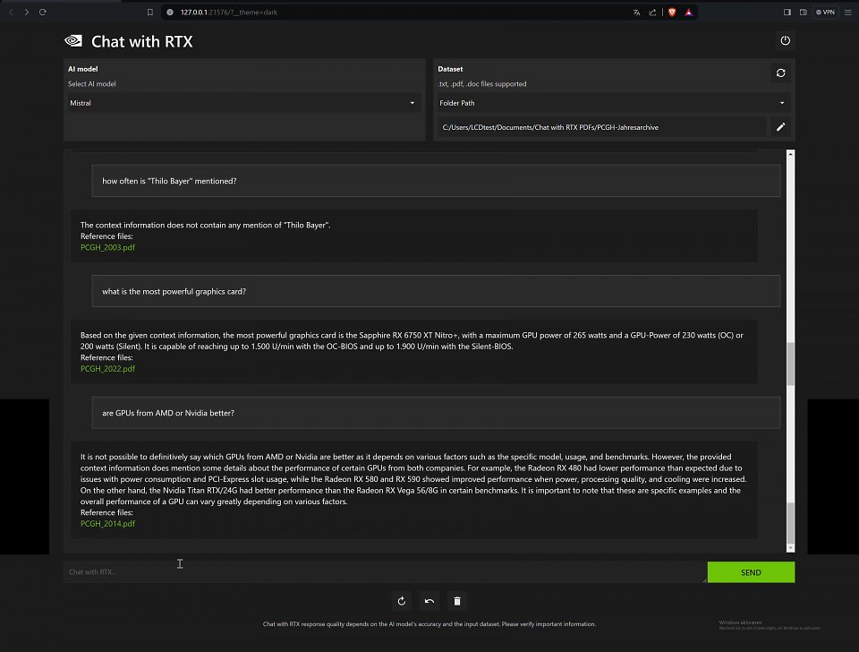 Nvidias Chat with RTX im Test: Wir trainieren die KI mit allen PCGH-Heften